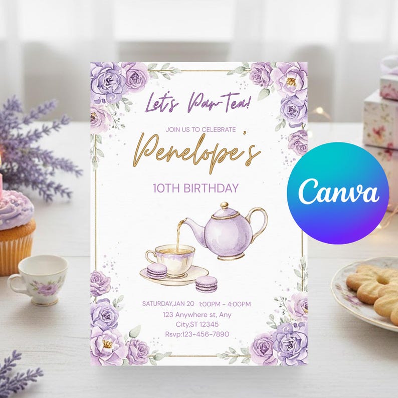 Editable Tea Party Birthday Invitation, Floral Tea Party Invite, Lets ...