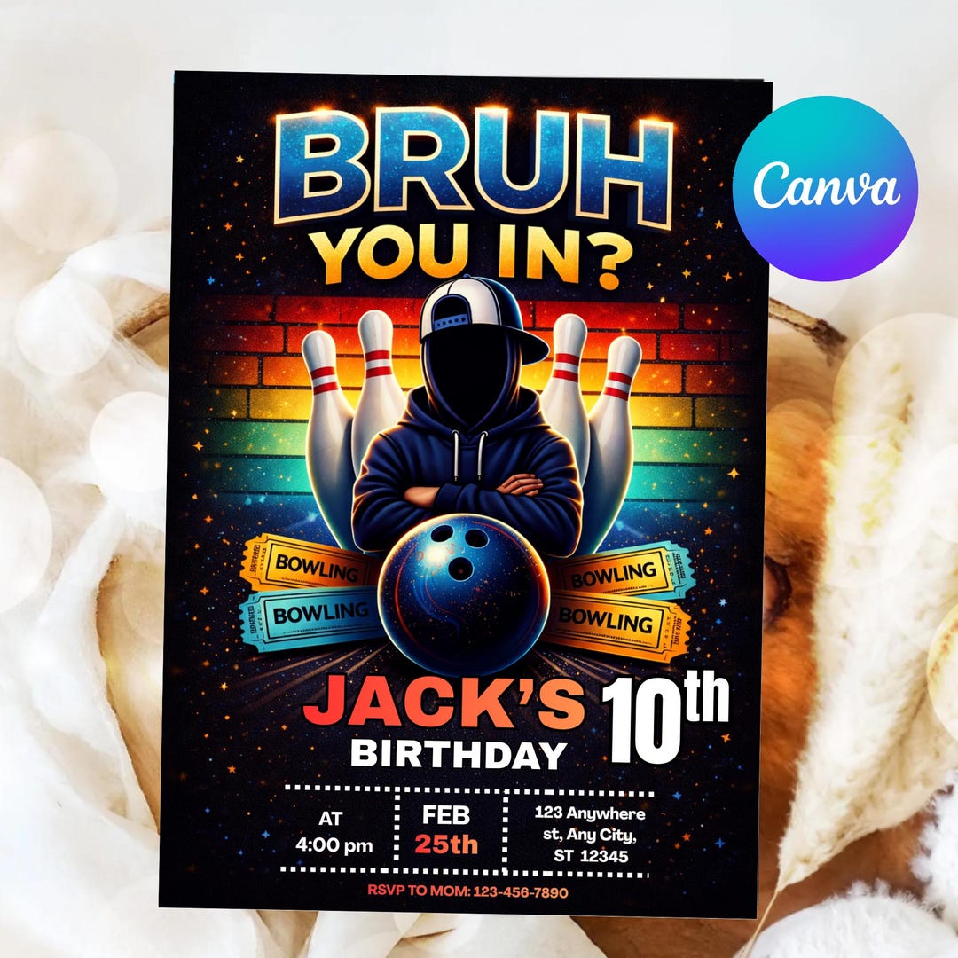 Editable Bowling Birthday Party Invitation Template, Boys Bowling ...