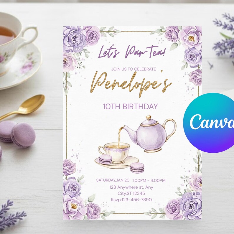 Editable Tea Party Birthday Invitation, Floral Tea Party Invite, Lets ...