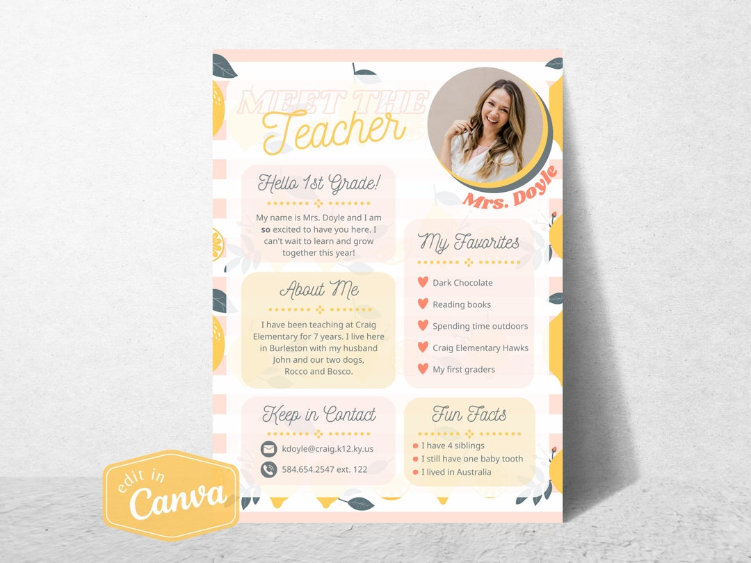 Meet the Teacher Printable Template - Instant Download - Classroom ...