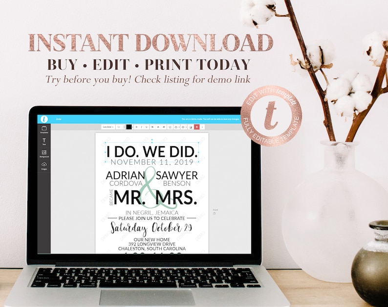 Reception Only Invitation Template Wedding Photo Invitation | Etsy