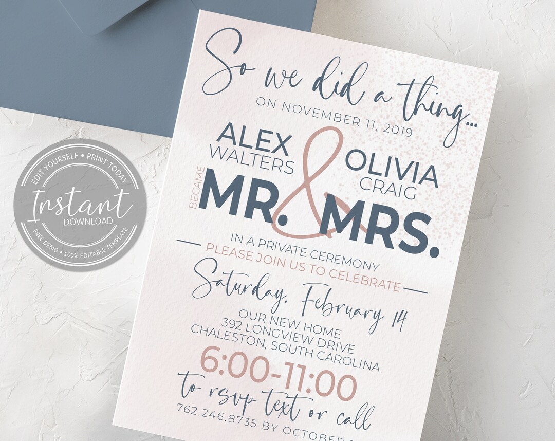 Modern Wedding Announcement Invitation Template (digital Download) - Etsy
