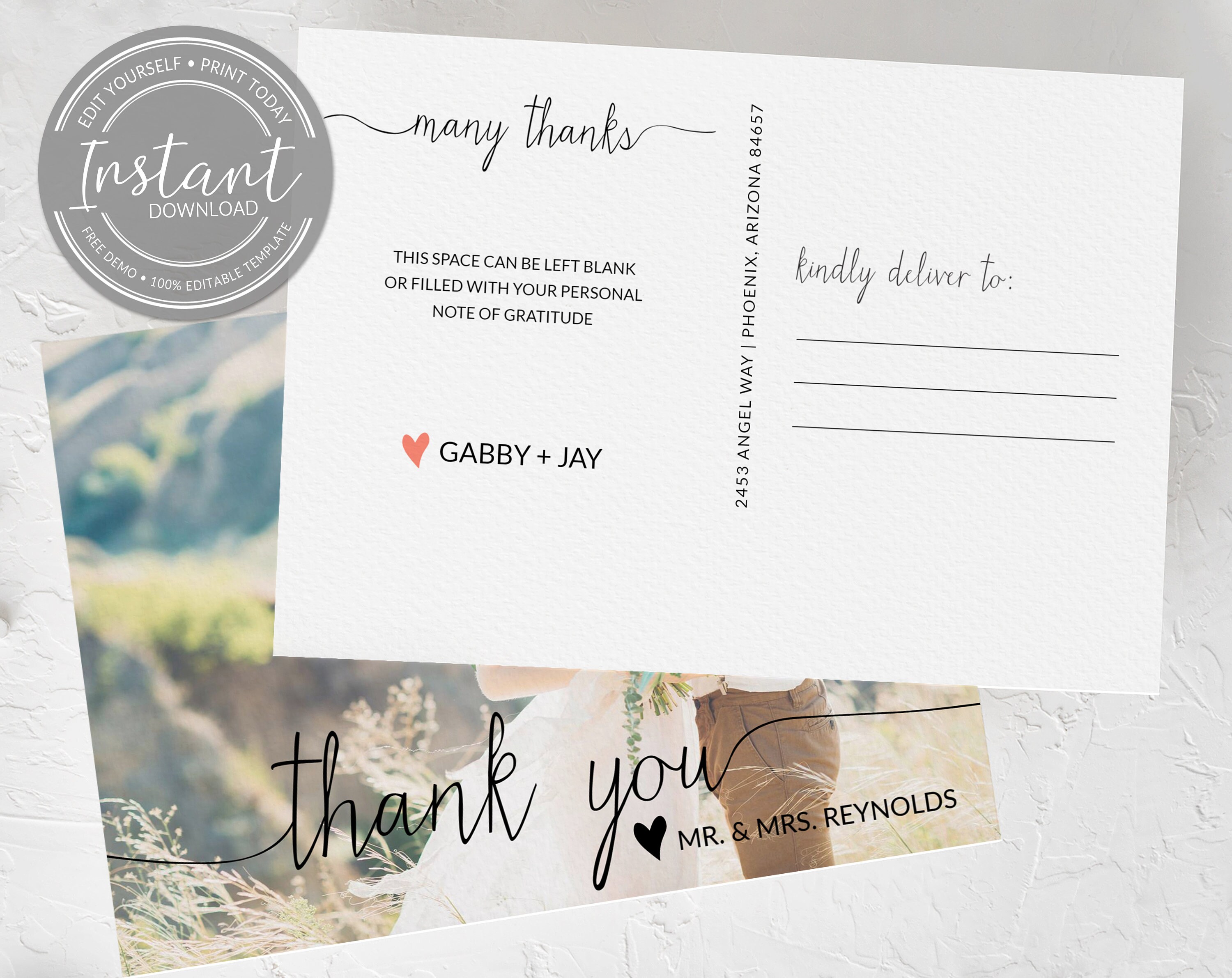 Digital Scribble Photo Thank You Postcard Thank You Card | Etsy