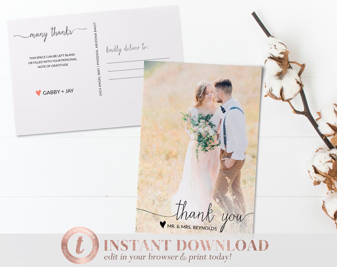 Digital Scribble Photo Thank You Postcard Thank You Card | Etsy