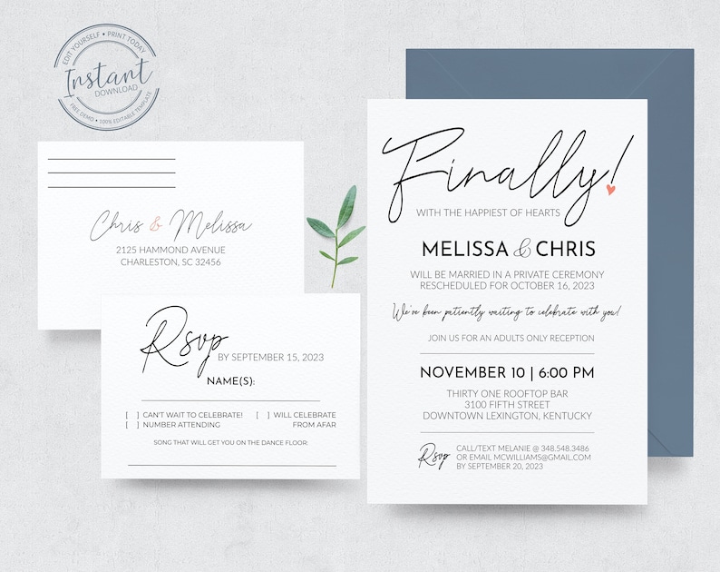 Finally Wedding Postponement Invitation Template - Postponed Wedding ...