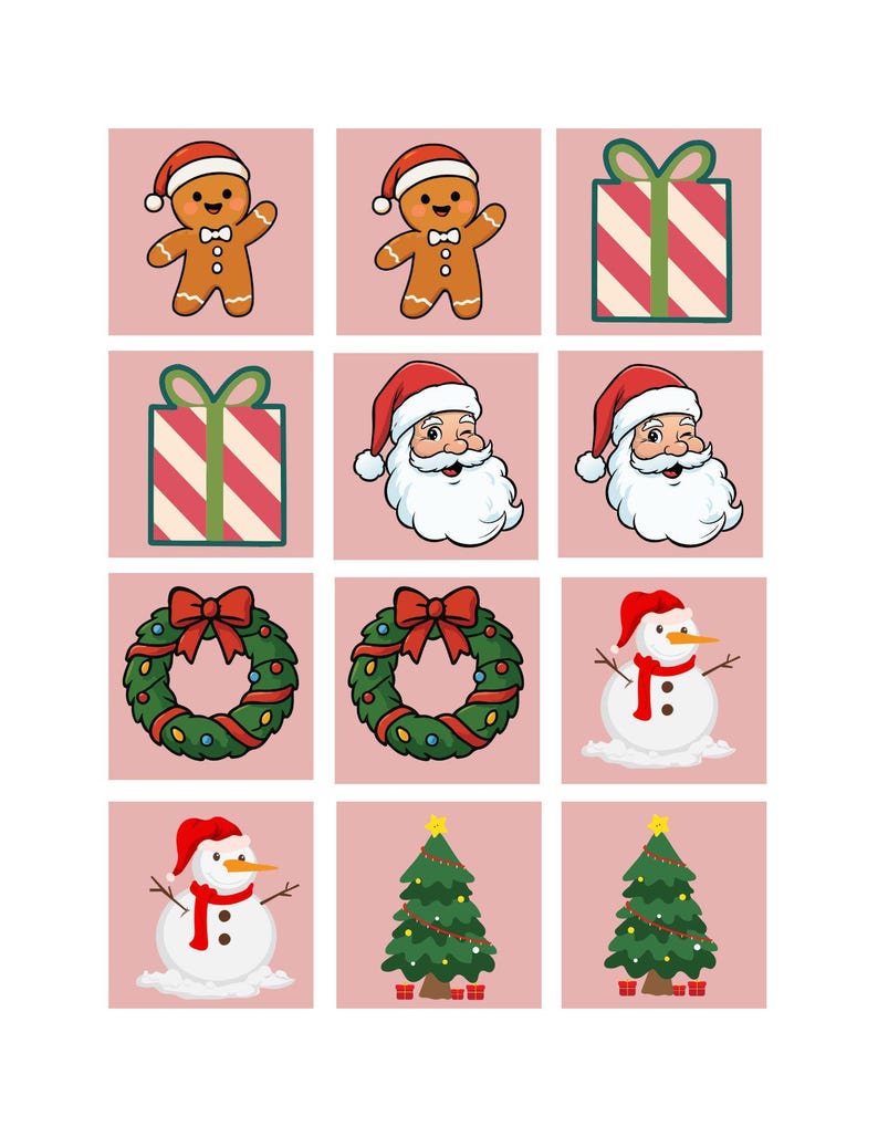 Christmas Memory Game Printable | Matching Game for Kids | 2x2 Cards ...