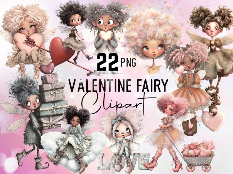 Valentine Fairy Clipart Bundle: 22 Whimsical Fairies PNG Set (digital ...