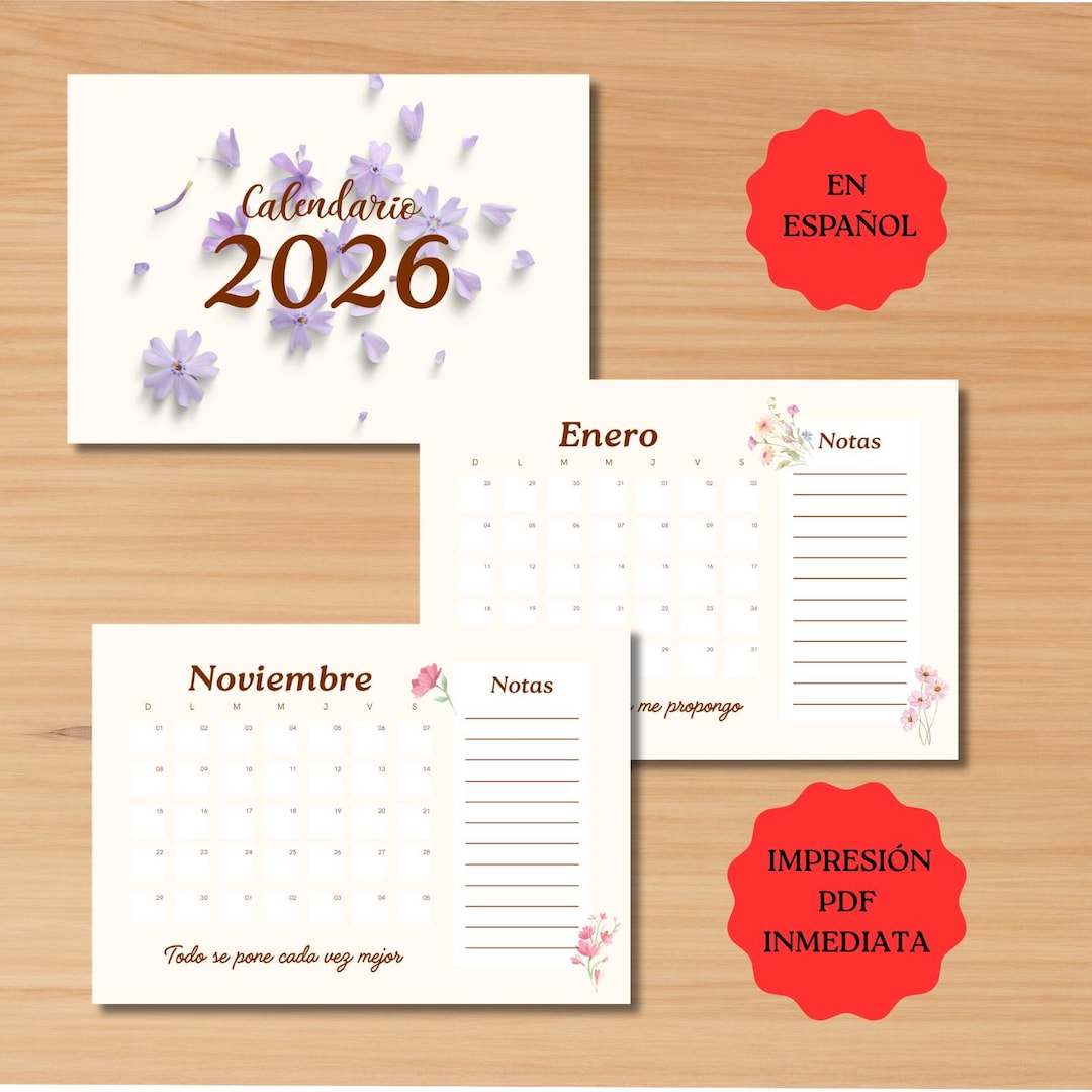 2026 Calendar Spanish Printable Monthly Calendar 2026 Elegant PDF A4 ...