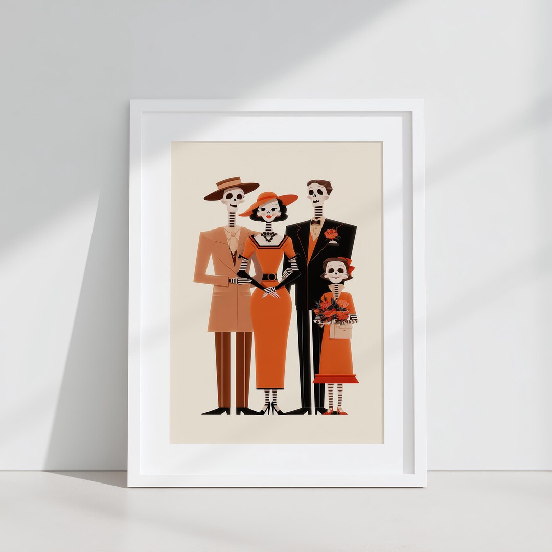 Vintage Halloween Printable - Retro Skeleton Family Portrait, Mid ...