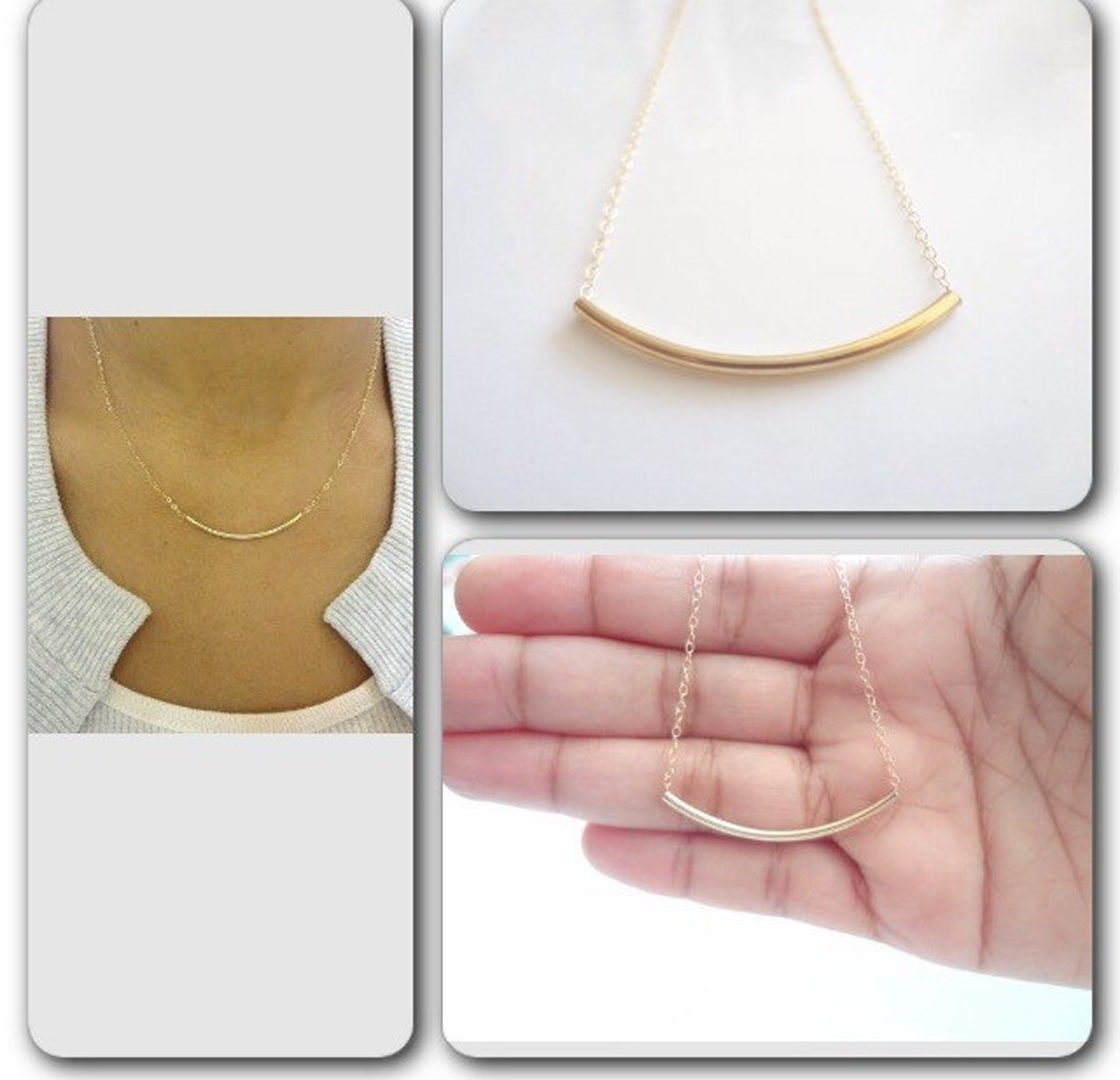 Curved Gold Bar Neckalce Curved Bar Necklace Minimalist - Etsy
