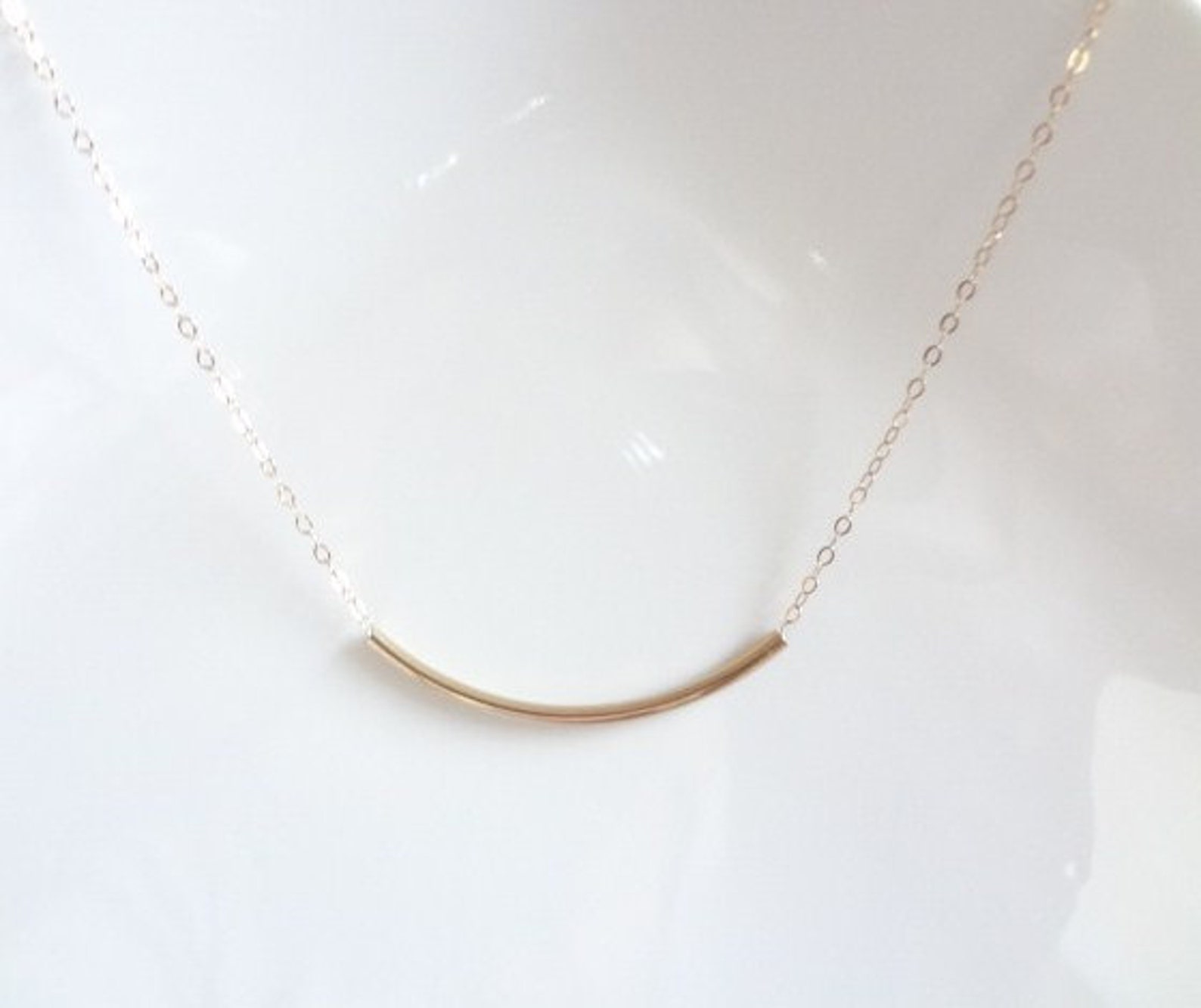 Curved Gold Bar Neckalce Curved Bar Necklace Minimalist | Etsy