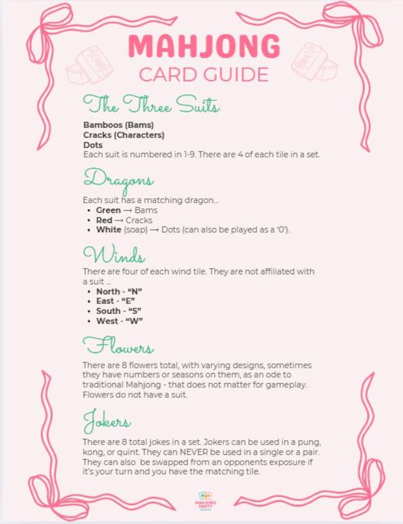 Mahjong Guide: Beginner Player Aid Cards (PDF Download) - Etsy