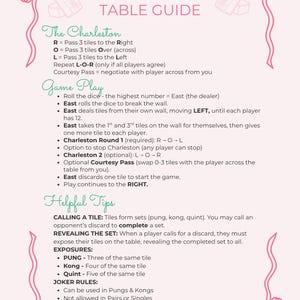 Mahjong Table Guide: Quick Reference Cheat Sheet (PDF Download) - Etsy