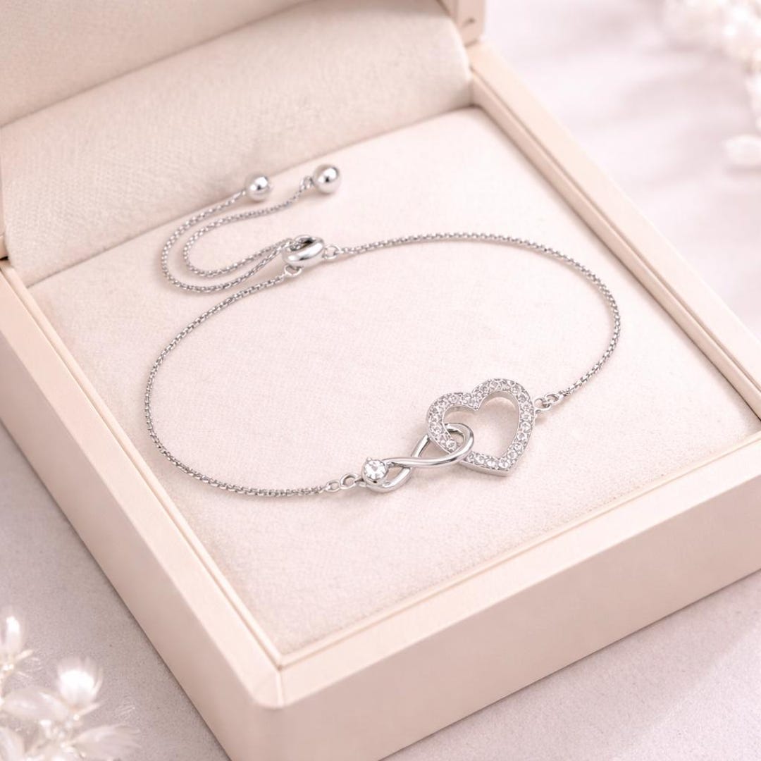 Silver Infinity Heart Bracelet, Minimal Adjustable Love Jewelry for ...