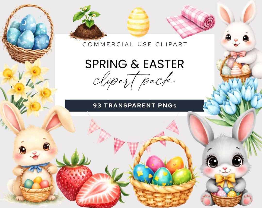 Easter Clipart Bundle, Spring Bunny PNG, Cute Easter Clipart ...