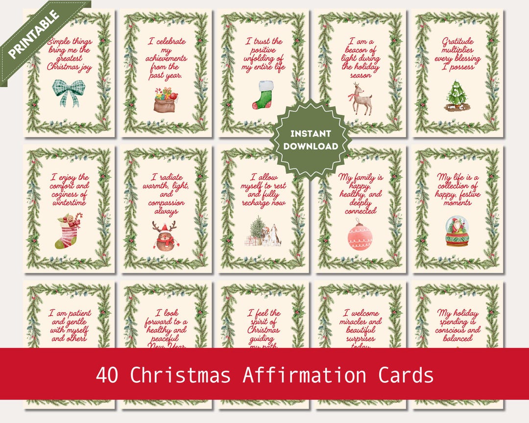 40 Christmas Affirmation Cards – Printable Holiday Positivity Deck ...