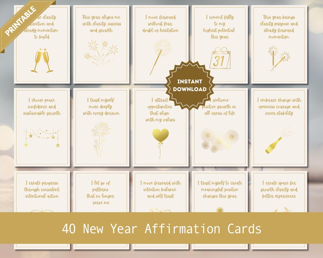 New Year Affirmation Cards – Positive Mindset, Goal Setting (digital ...