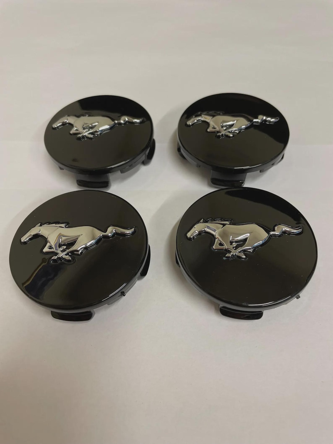 Ford Mustang Wheel Center Caps | Black & Silver Running Pony Emblem ...