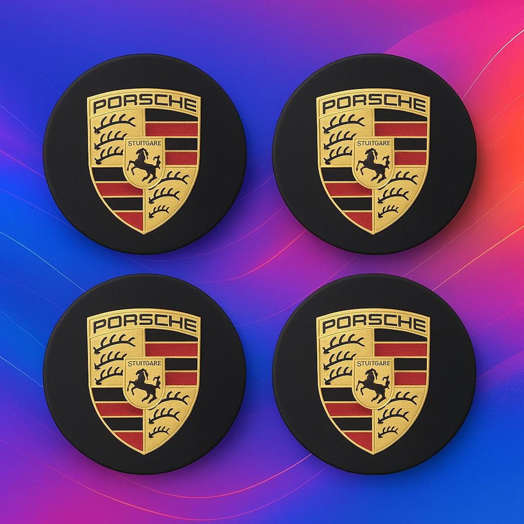 Set of 4 Black Porsche Wheel Center Caps, Classic Crest (76mm & 65mm ...