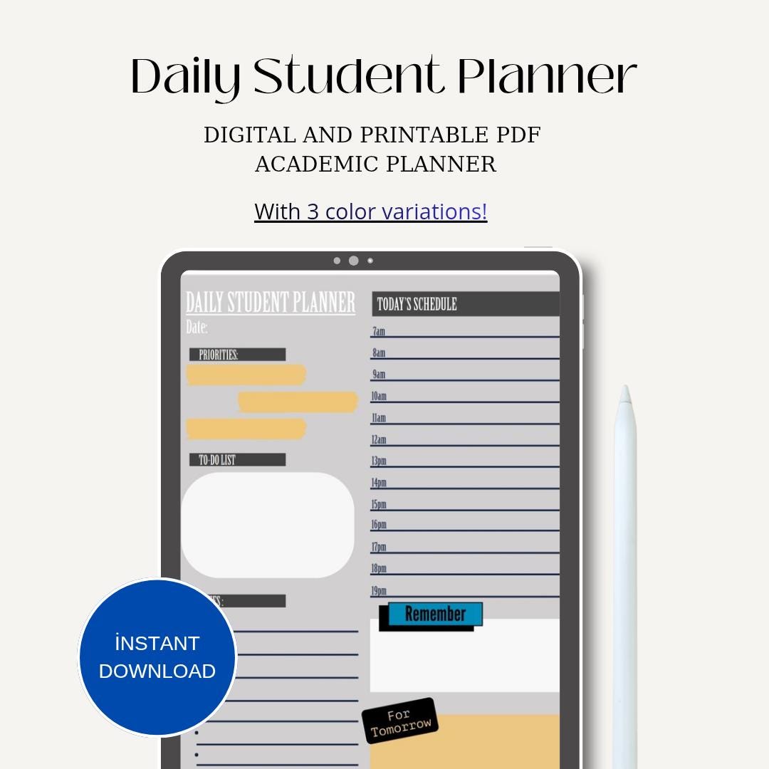 Daily Student Planner-digital & Printable Pdf-academic Planner - Etsy