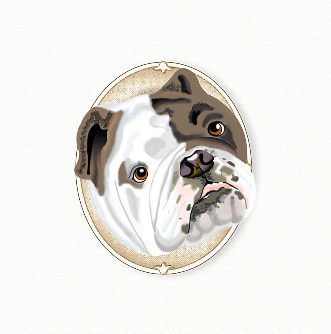 English Bulldog Tiny Art Print Brindle Dog Art Print Tiny Bulldog in a ...
