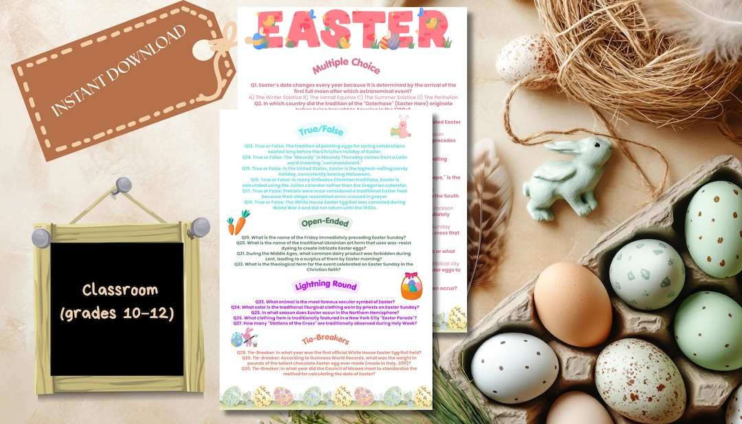 High School Easter Trivia Game Printable Classroom Quiz Pack With ...