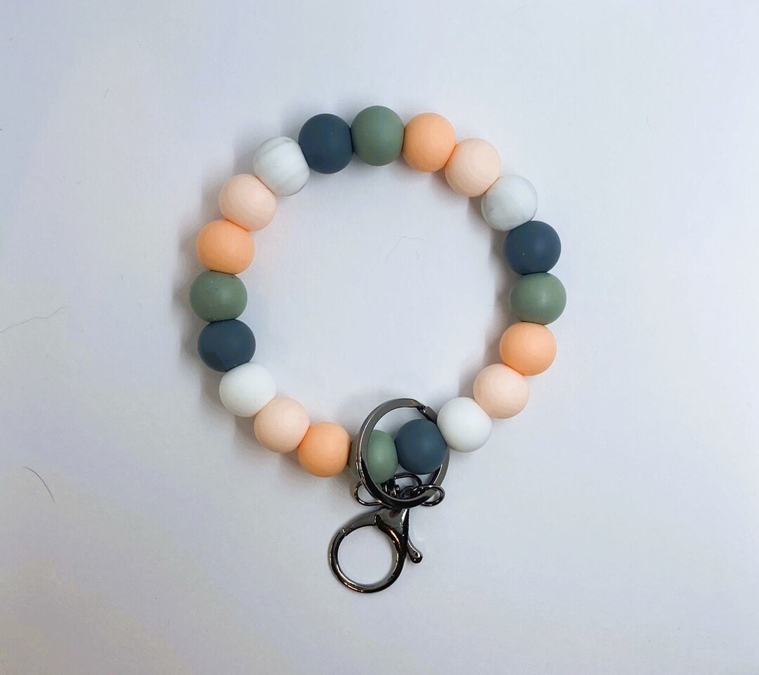 Silicone Bead Wristlet Pink Black Keychain Wristlet Keychain Pink Gray ...