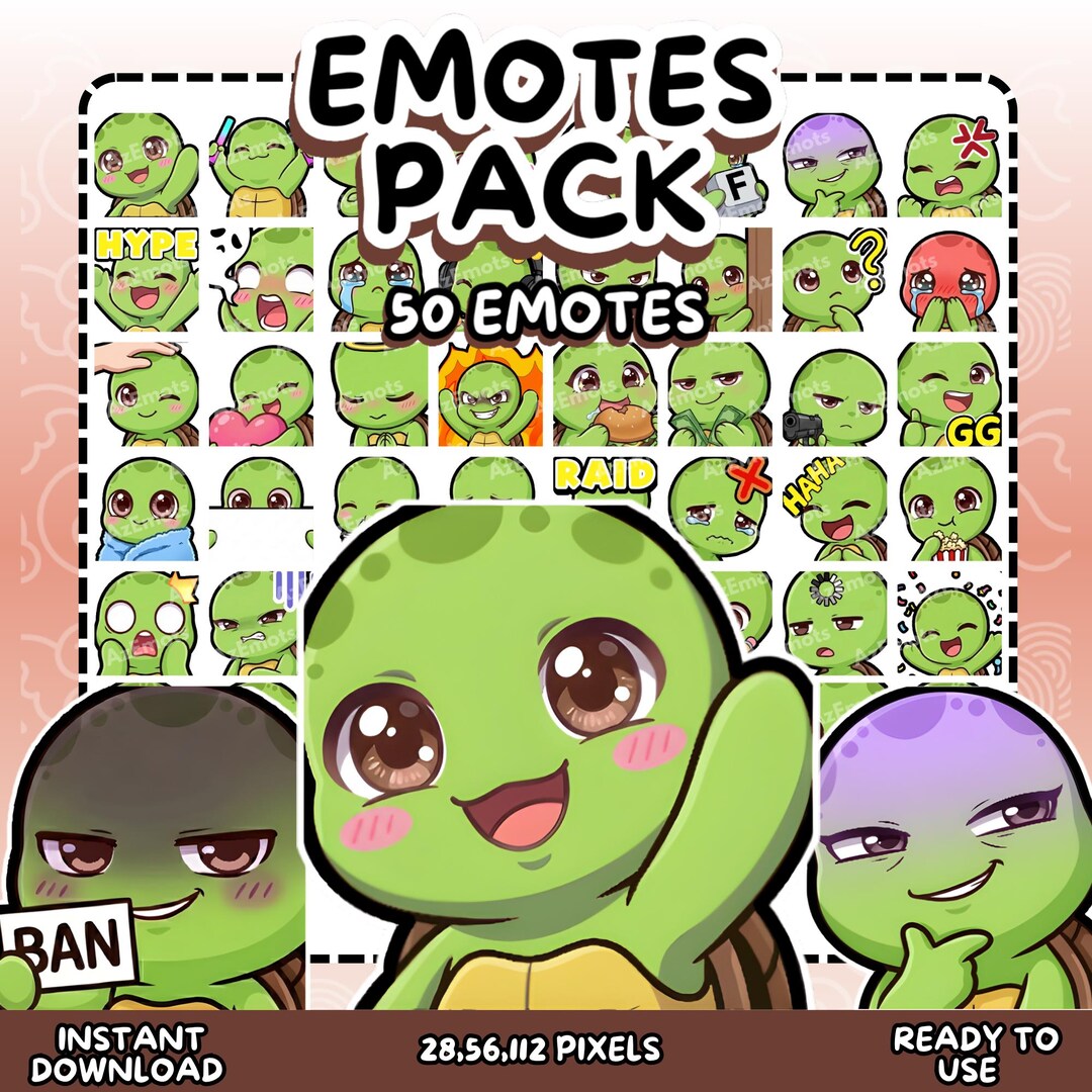 Twitch Emotes | 50 Turtle Emotes Megapack | Twitch, Discord, Kick| Cute ...