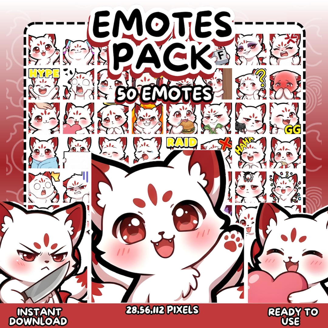 Twitch Emotes | 50 Kawaii Red Kitsune Pack | Red Fox Emotes | Chibi Fox ...