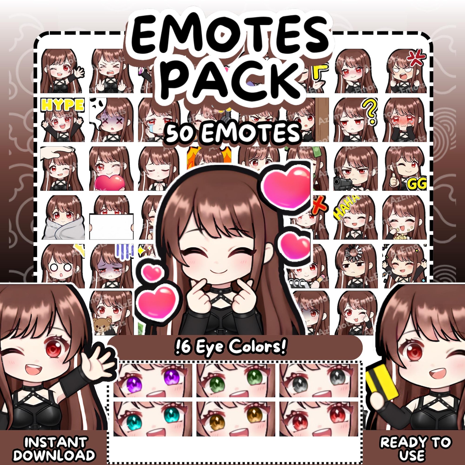 Twitch Emotes | Brown Hair Goth Girl Twitch Emotes | Brunette Anime ...