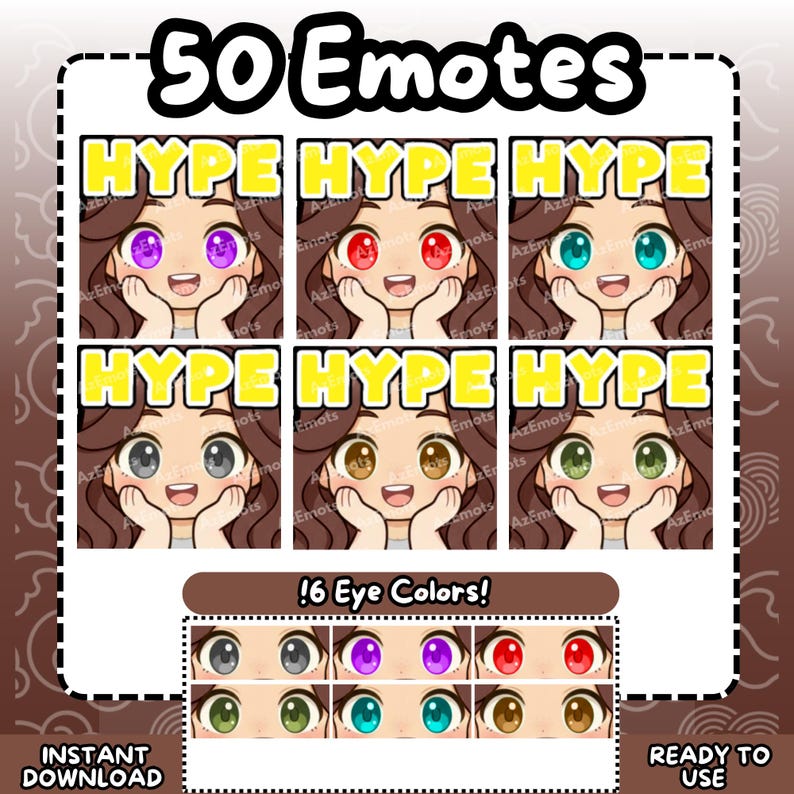 Twitch Emotes | 50 Brunette Chibi Girl Emotes Pack | Twitch Discord ...