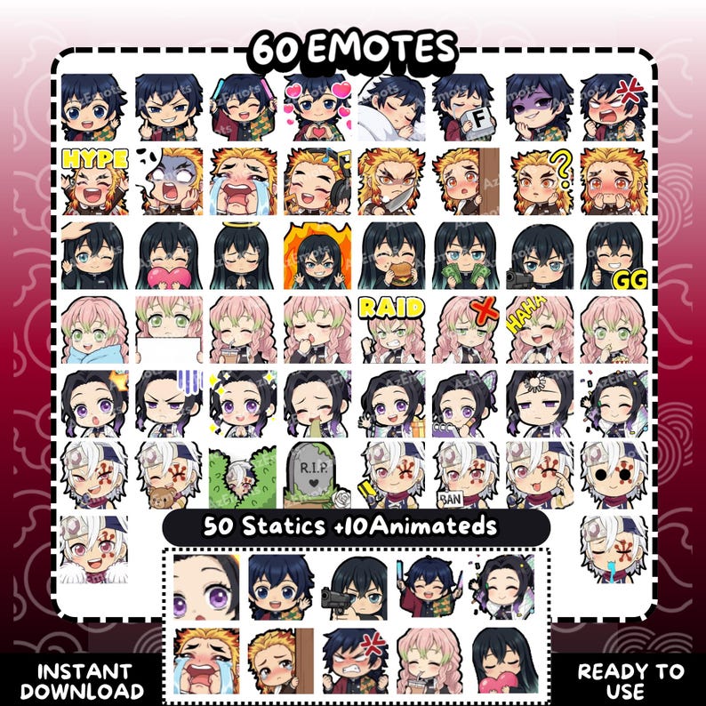 Twitch Emotes | Demon Slayer Emotes Megapack (60 Pack) | 10 Animated ...