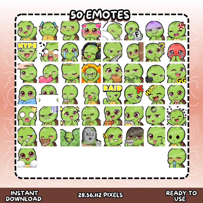 Twitch Emotes | 50 Turtle Emotes Megapack | Twitch, Discord, Kick| Cute ...