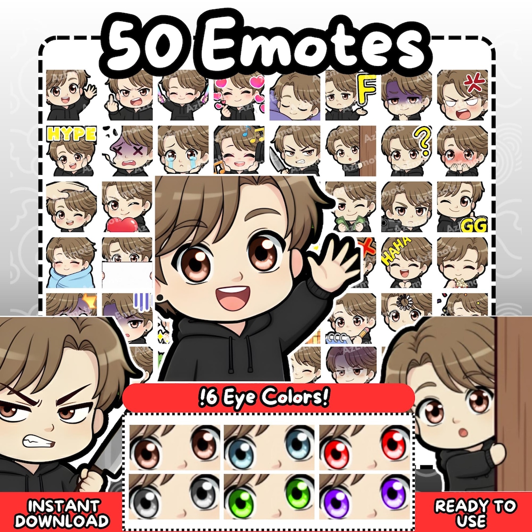 Twitch Emotes | 50 Brown Hair Boy Twitch Emote Pack | Twitch Discord ...