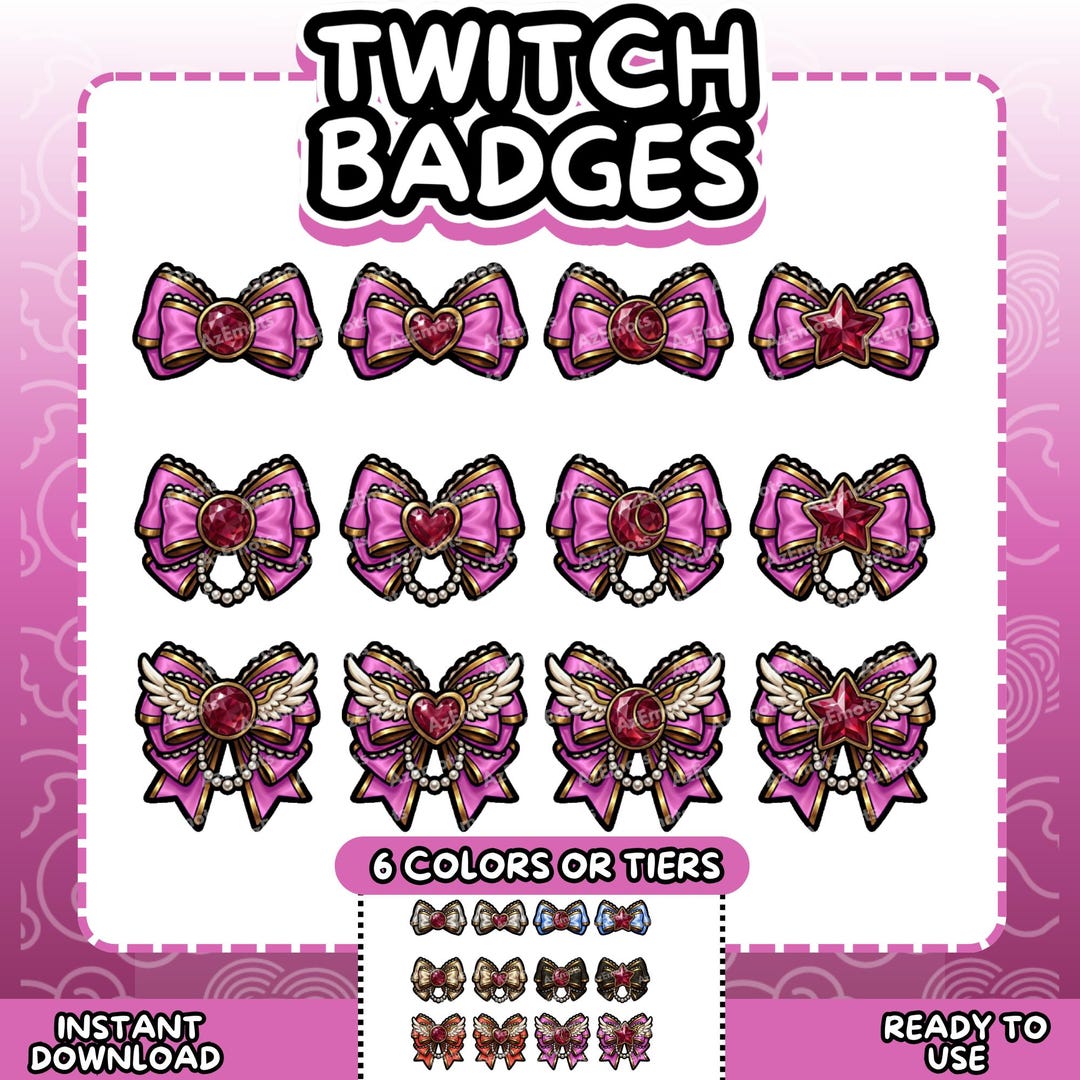 Twitch Badges | 12 Pink Bow Sub Badges | 6 Colors | Stream Sub Badges ...