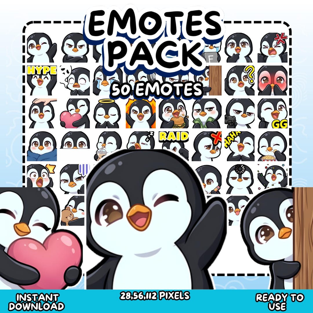 Twitch Emotes | 50 Chibi Penguin Twitch Emotes Pack | Kawaii Penguin ...
