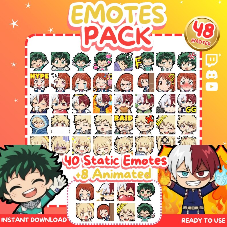 My Hero Academia Emote Megapack (48 Pack)| 8 Animated | Deku, Bakugo ...