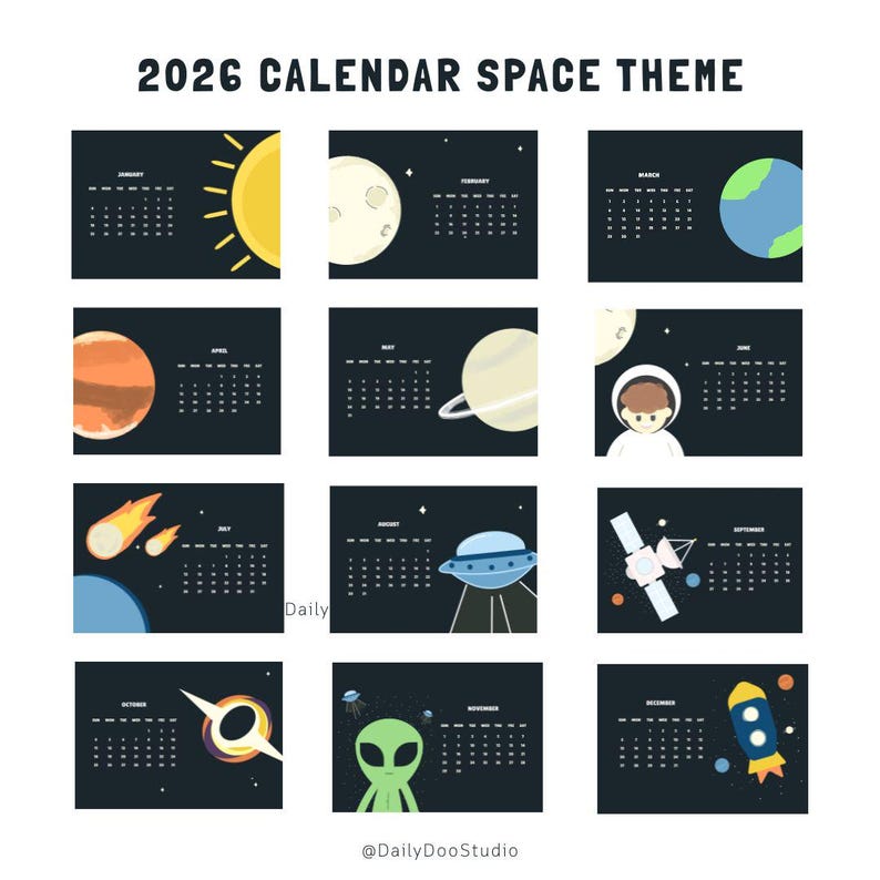 2026 Space Calendar (printable) | Handmade | Planets, Rockets, and ...