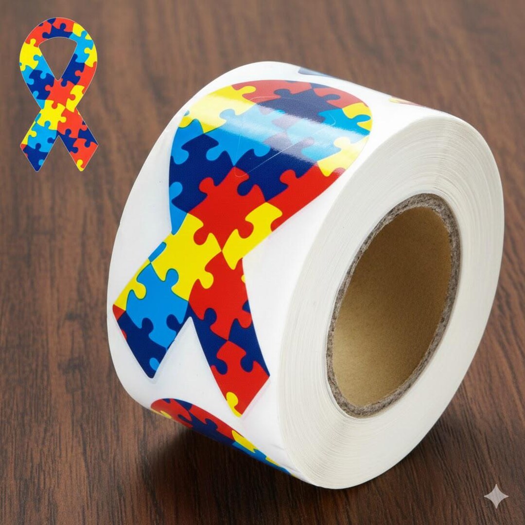 250 Large Autism Awareness Ribbon Stickers Roll – 3” Autism Support ...