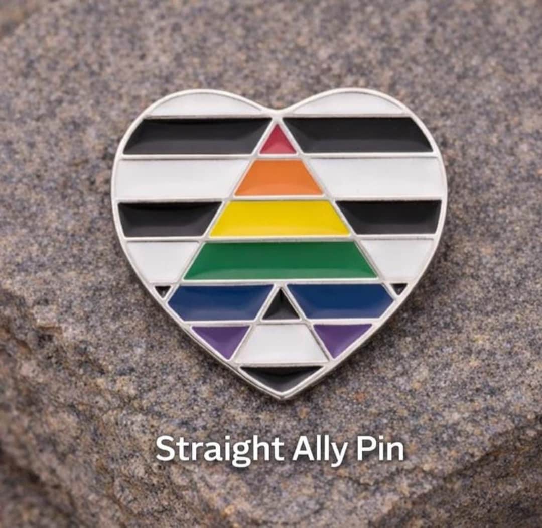 Straight Ally Pride Heart Pin - LGBTQ+ Enamel Lapel Pin, Rainbow Ally ...