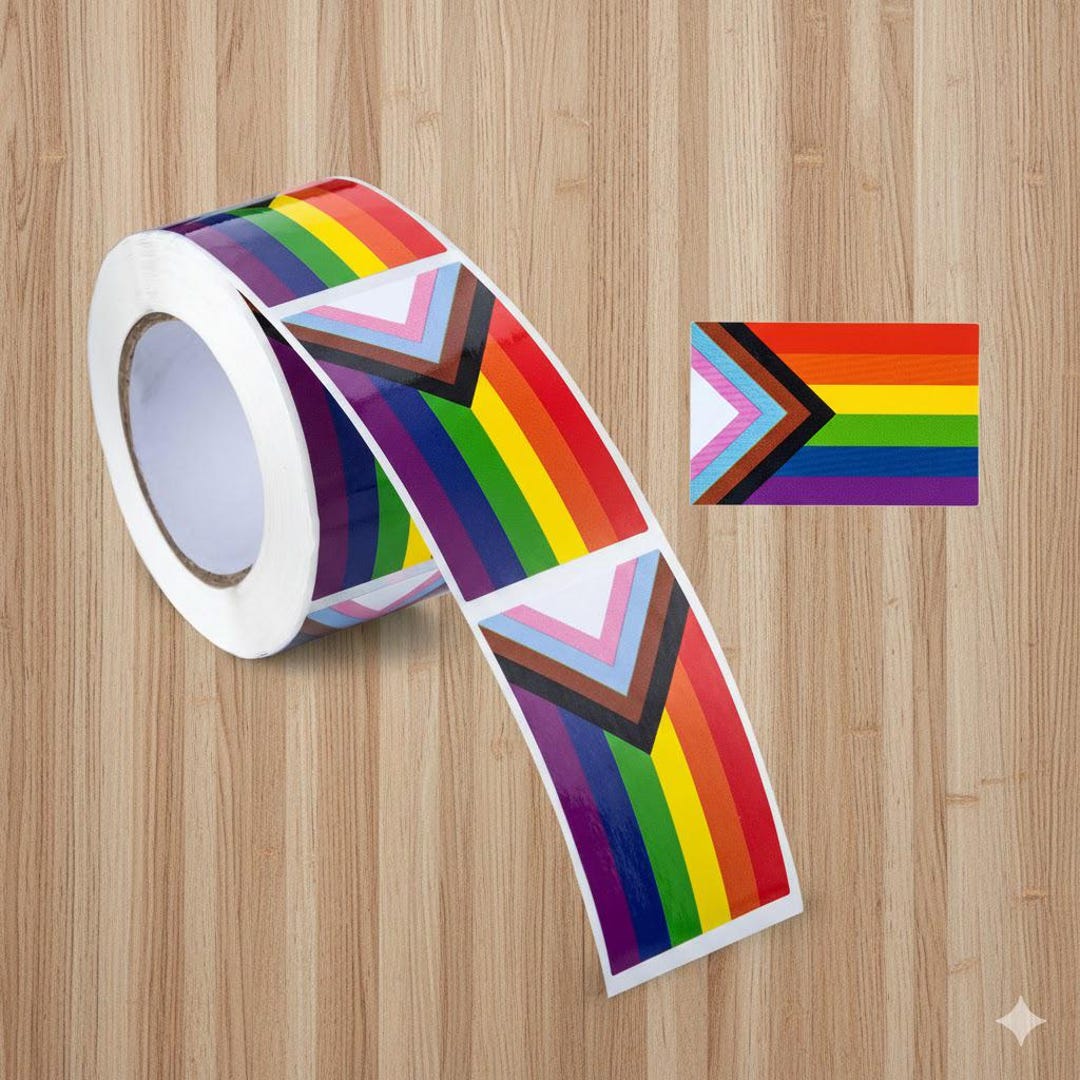 Progress Pride Flag Stickers Roll | Inclusive Rainbow + Trans Chevron ...