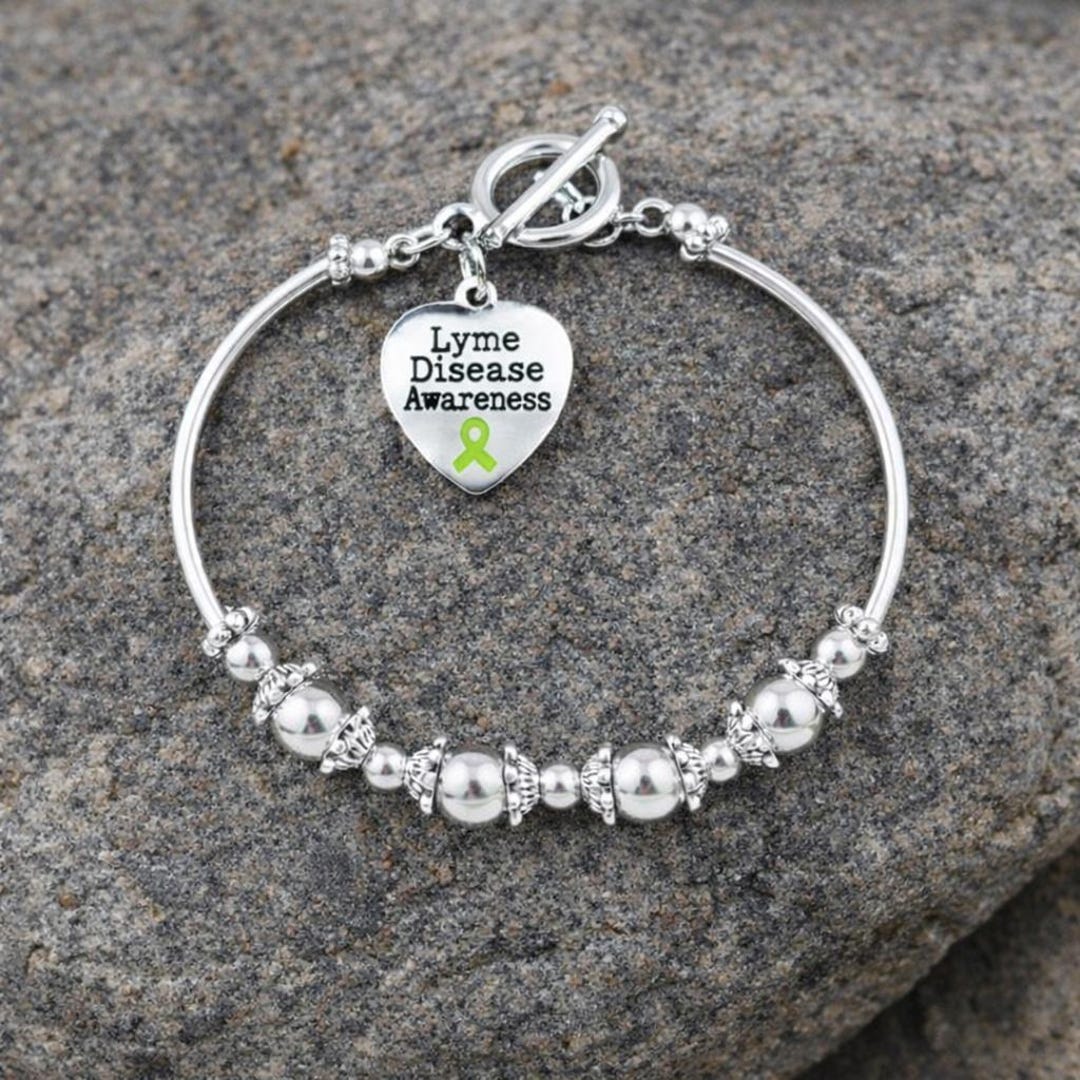Lyme Disease Awareness Bracelet Lime Green Ribbon Heart Charm ...