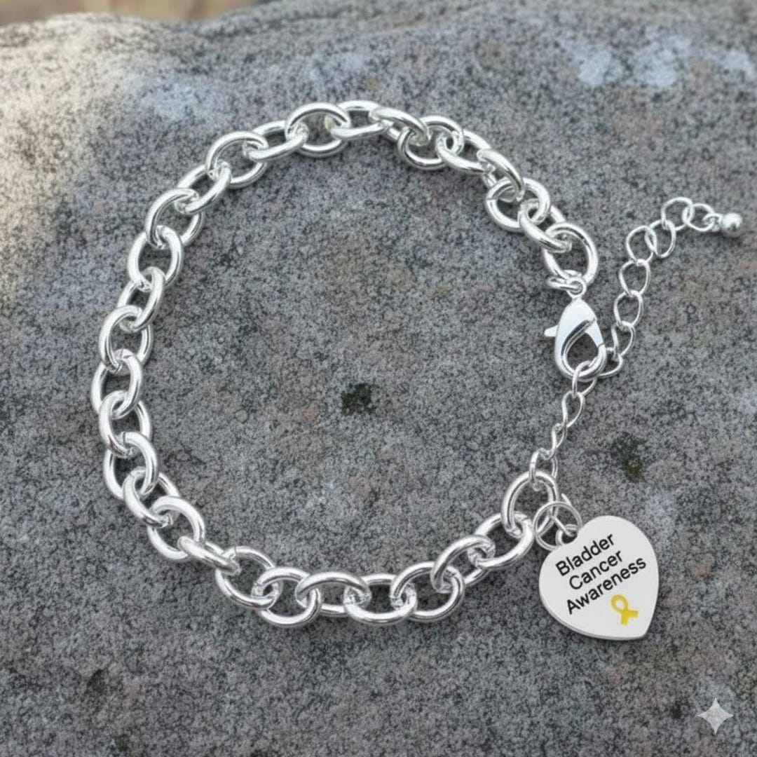 Bladder Cancer Awareness Yellow Ribbon Heart Charm Chunky Bracelet ...