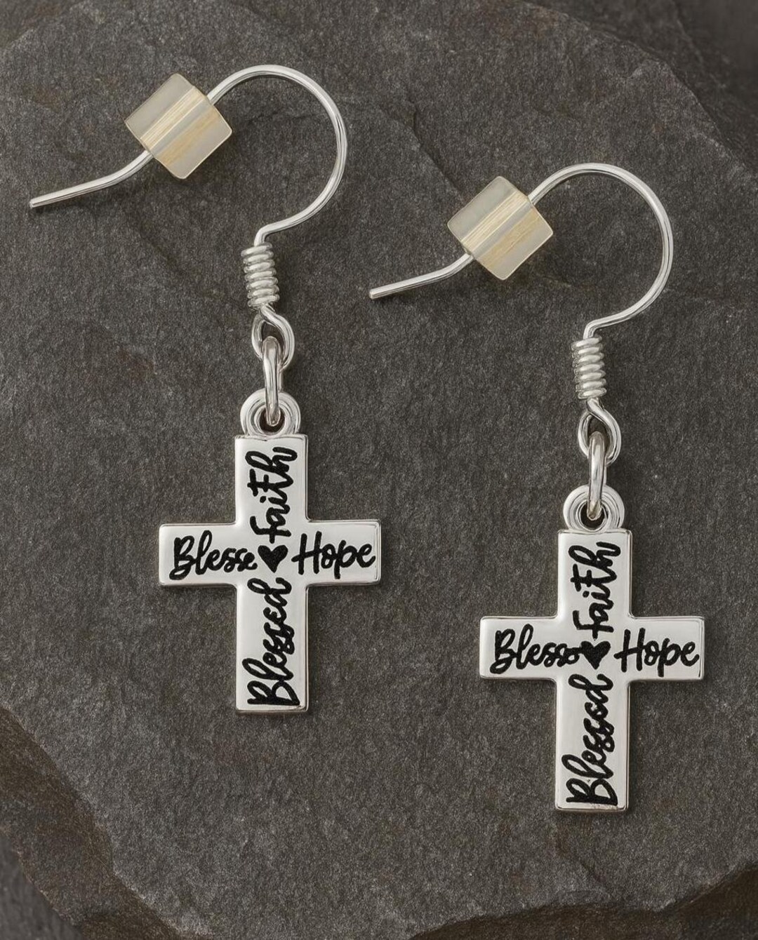 Blessed Hope Faith Love Cross Earrings | Sterling Silver Plated ...