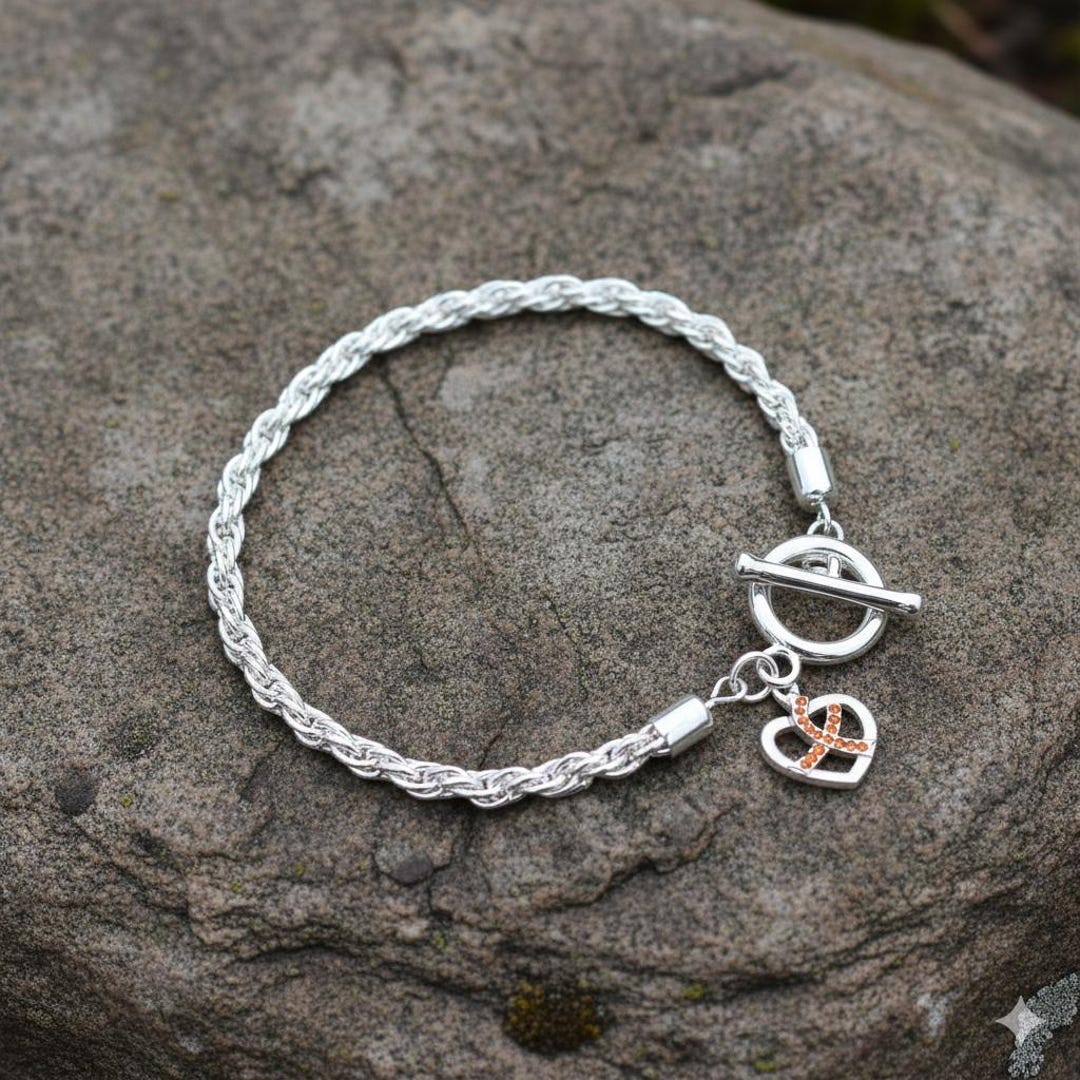 Orange Crystal Ribbon Heart Awareness Charm Bracelets for Leukemia ...