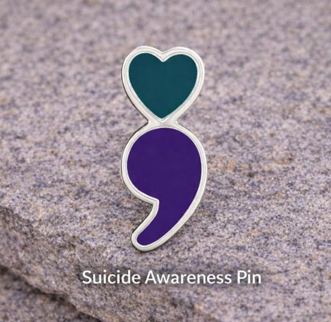 Semicolon Shaped Suicide Prevention Awareness Lapel Pin • Sterling ...