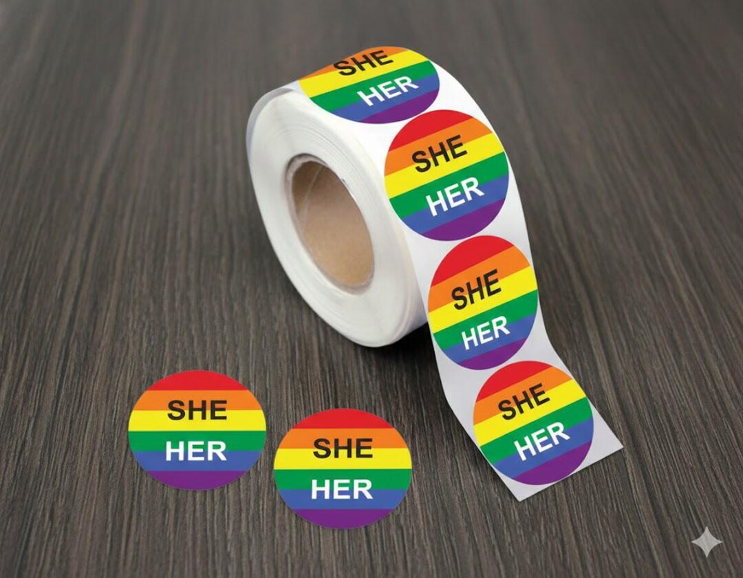 She/her Pronoun Rainbow Stickers – 1.5" Round Pride Labels, 250 per ...