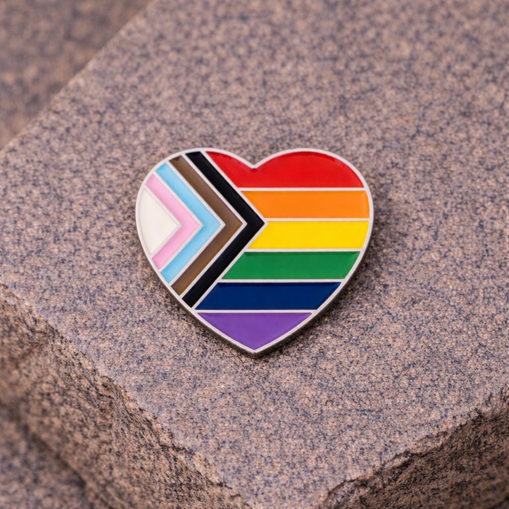 Daniel Quasar Progress Pride Heart Flag Pins, Sterling Silver Plated ...