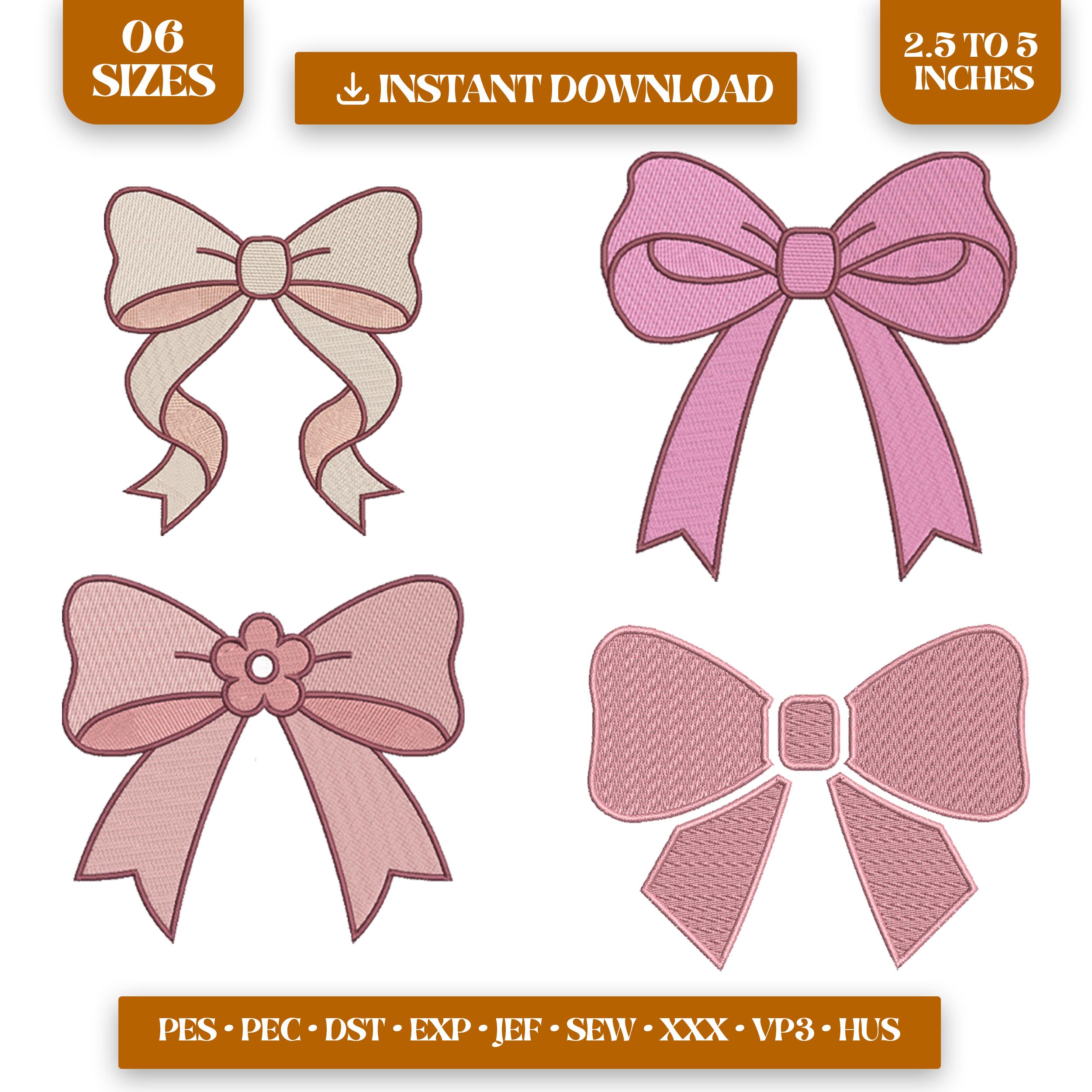 Bow Embroidery Design Bundle | Coquette Ribbon Applique Set | Cute ...
