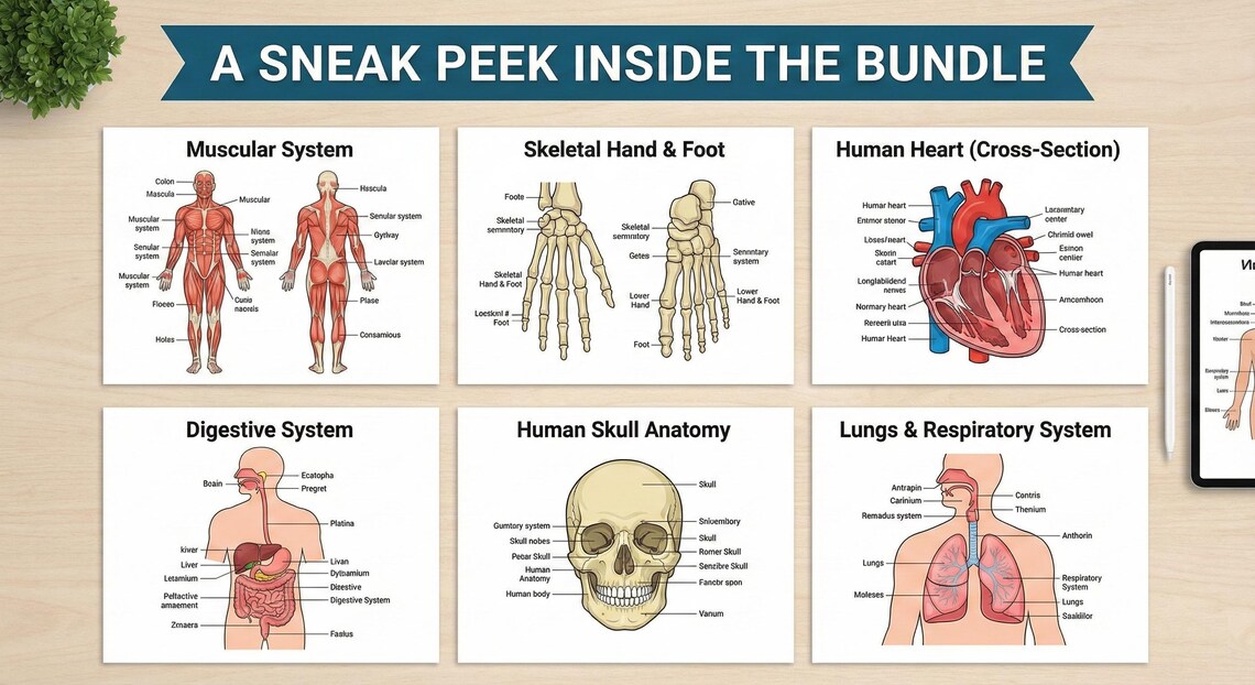 100+ Human Body Parts Bundle | A4 Labeled Anatomy Components | Colored ...